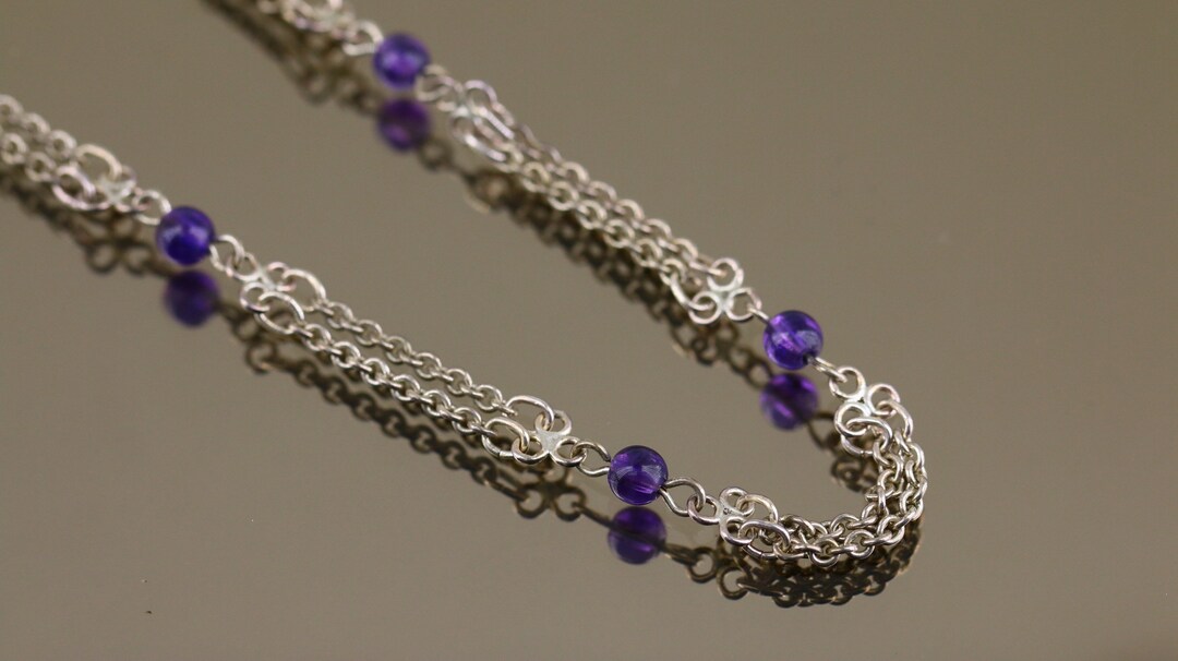 Vintage Two Lines Rolo Chain Amethyst Beads Leg Ankle Design Link ...