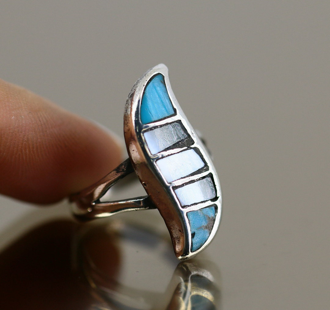 Vintage Navajo Turquoise & Mother of Pearl Sterling Silver Ring Size 6. ...