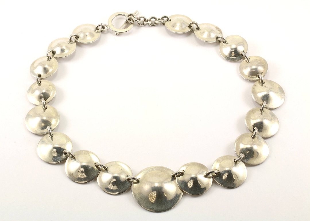 Vintage Round Links Toggle Lock Necklace 925 Sterling Silver NC 465-E ...