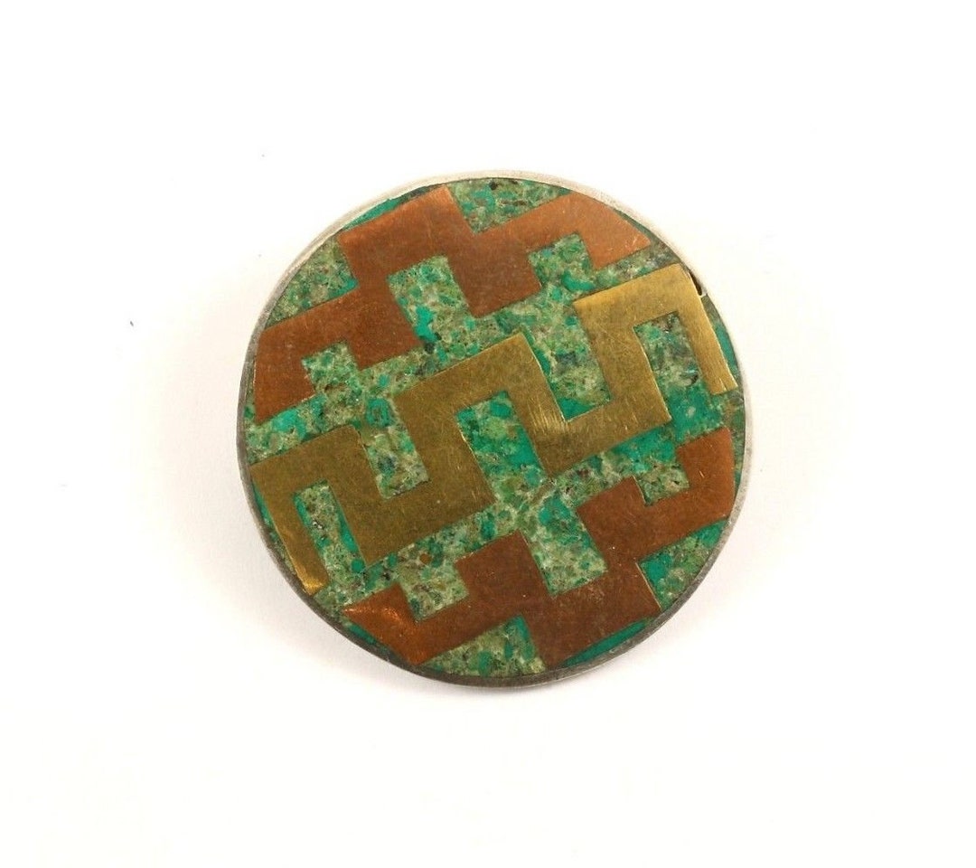 Vintage Mexico Aztec Three Tone Design Pin/brooch Silver Bb 1464 ...