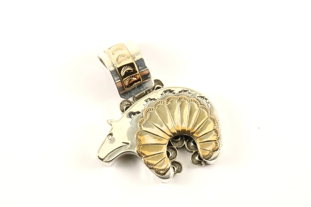Vintage Native American Two Tone Zuni Bear Storyteller Pendant 925 ...