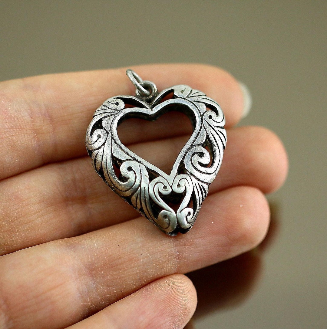 Vintage Cut Open Scroll Heart Design Pendant 925 Sterling Pd 2572 - Etsy
