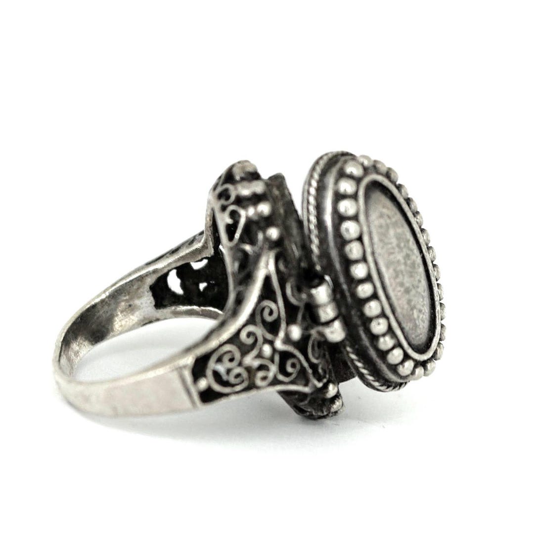 Victorian Gothic Secret Compartment Ring Silver Ring Size 6.75 RG 483 ...