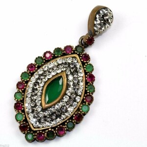 Vintage Marquise Shape Ruby Emerald Cz Stones Pendant 925 Sterling Pd ...