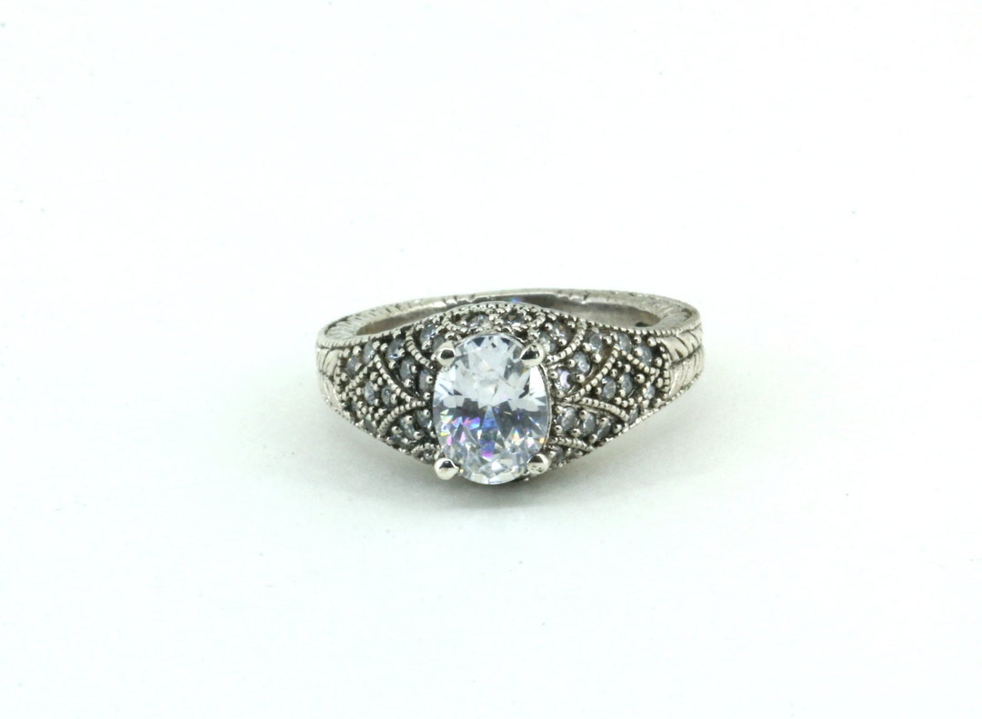 Vintage Size 6 Solitaire Crown Mount Filigree Engagement Ring 925 ...