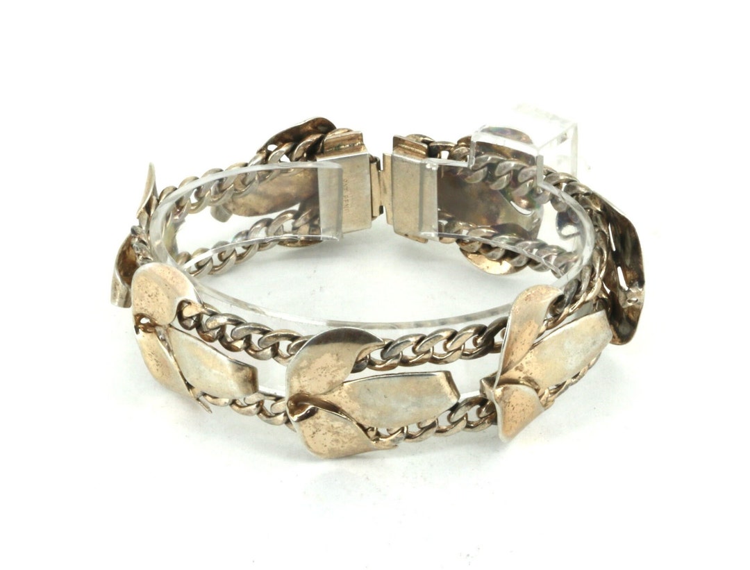 Vintage Floral Chain Bracelet Narier Pat Pend 925 Sterling Silver BR ...