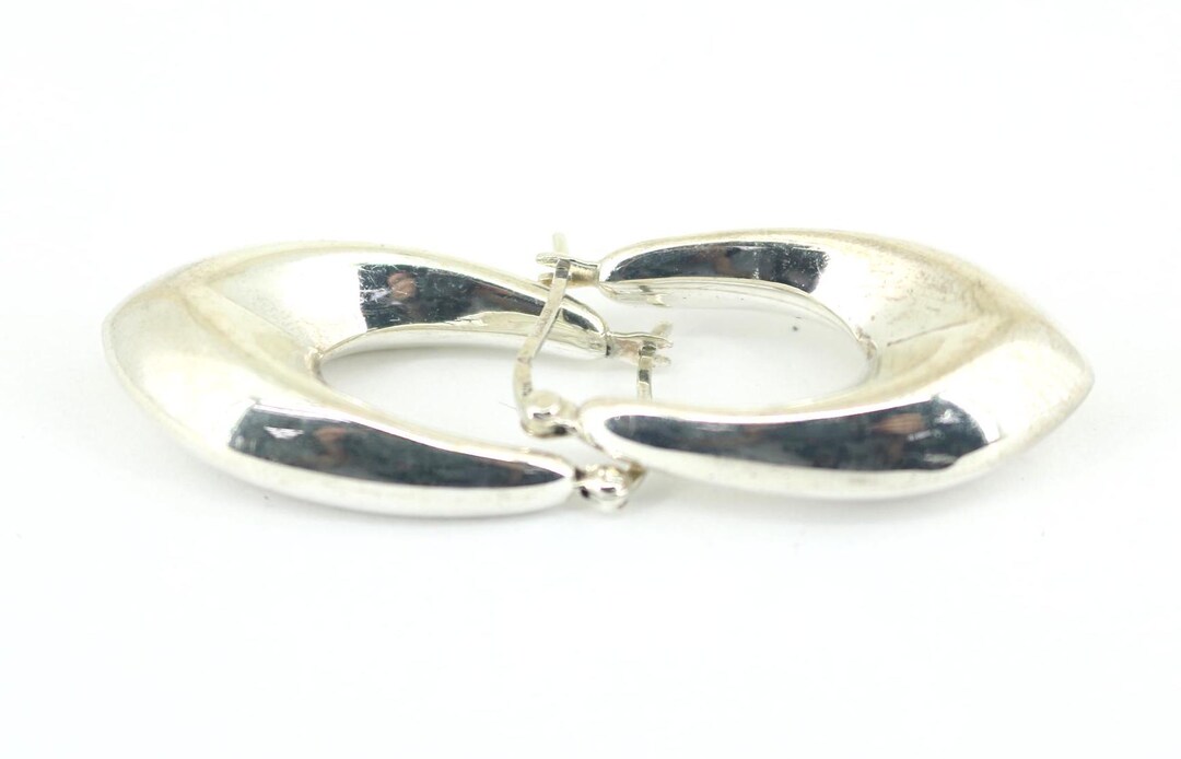 Vintage Semicircle Long Shiny Oval Design Hoop Earrings Sterling 925 ER ...