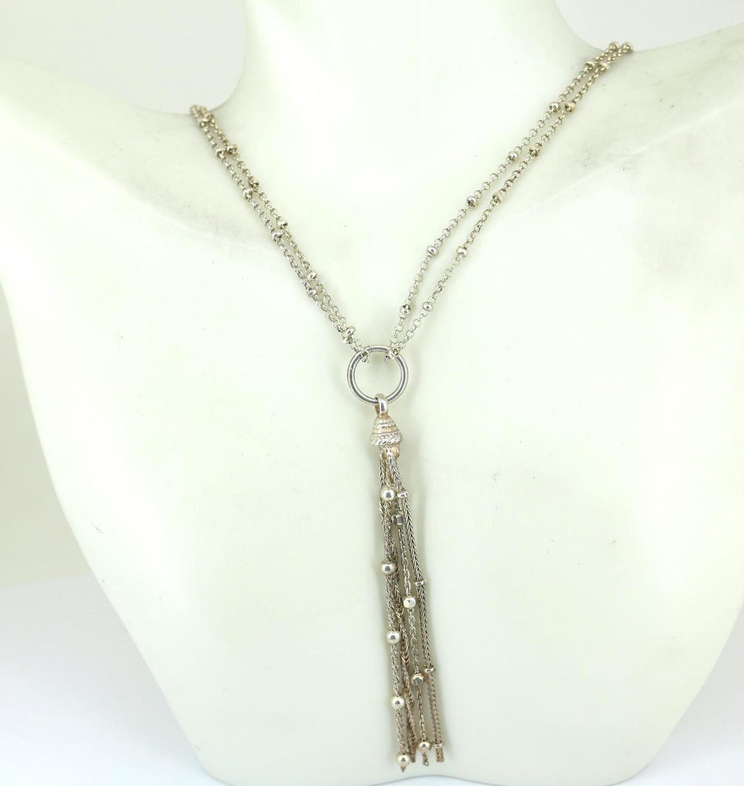 Vintage Italian Beaded Double Rolo Chain & Bell Pendant Necklace 925 ...