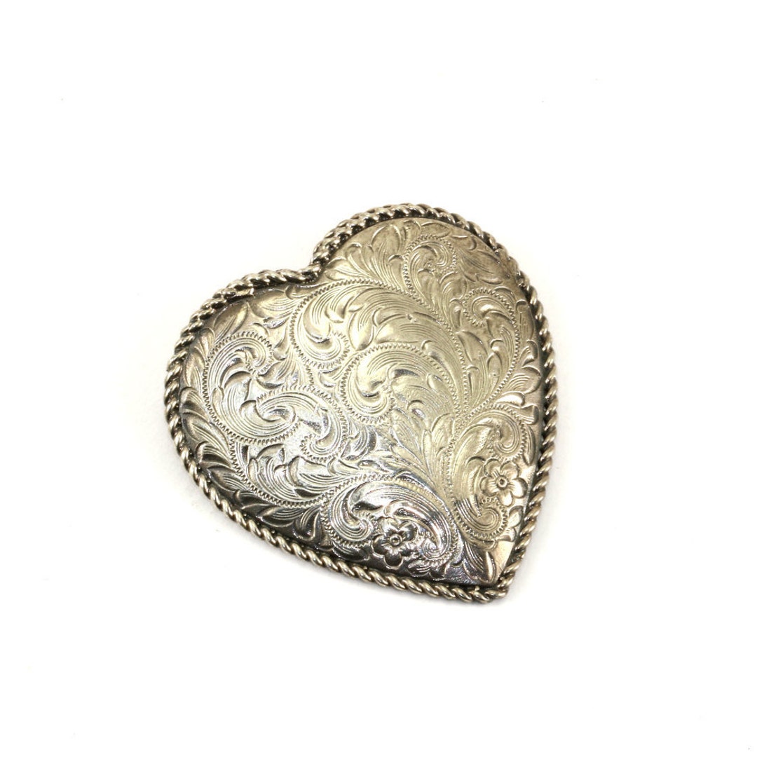 Vintage Heart Shape Etched Floral Design Pendant 925 Sterling Silver PD ...