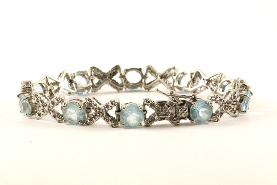 Vintage Xoxo Aqua Blue Crystals Design Bracelet Sterl… - Gem