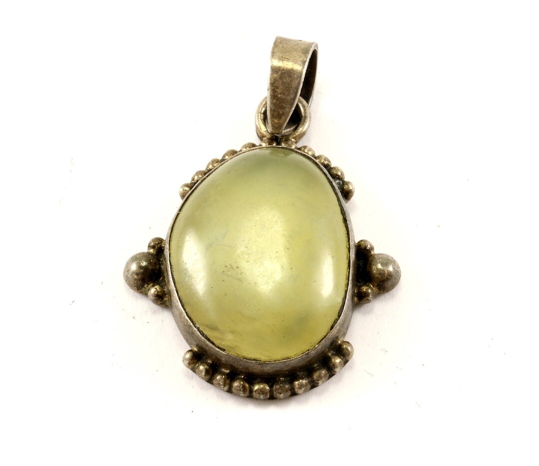 Vintage Large Oval Lemon Jade Stone Pendant 925 Sterling Silver PD 1599 ...
