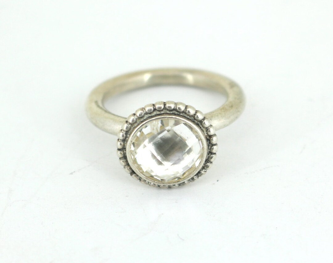 Size 7.75 Authentic Pandora Round Elegant Beaded Crystal CZ Ring 925 ...