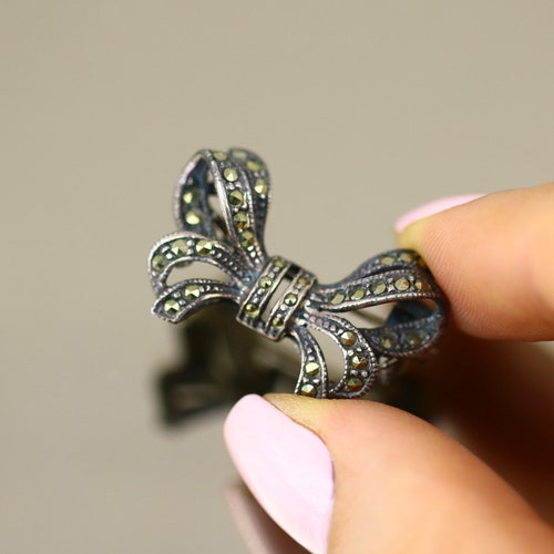 Vintage PRK Sterling Marcasite Pin - Etsy