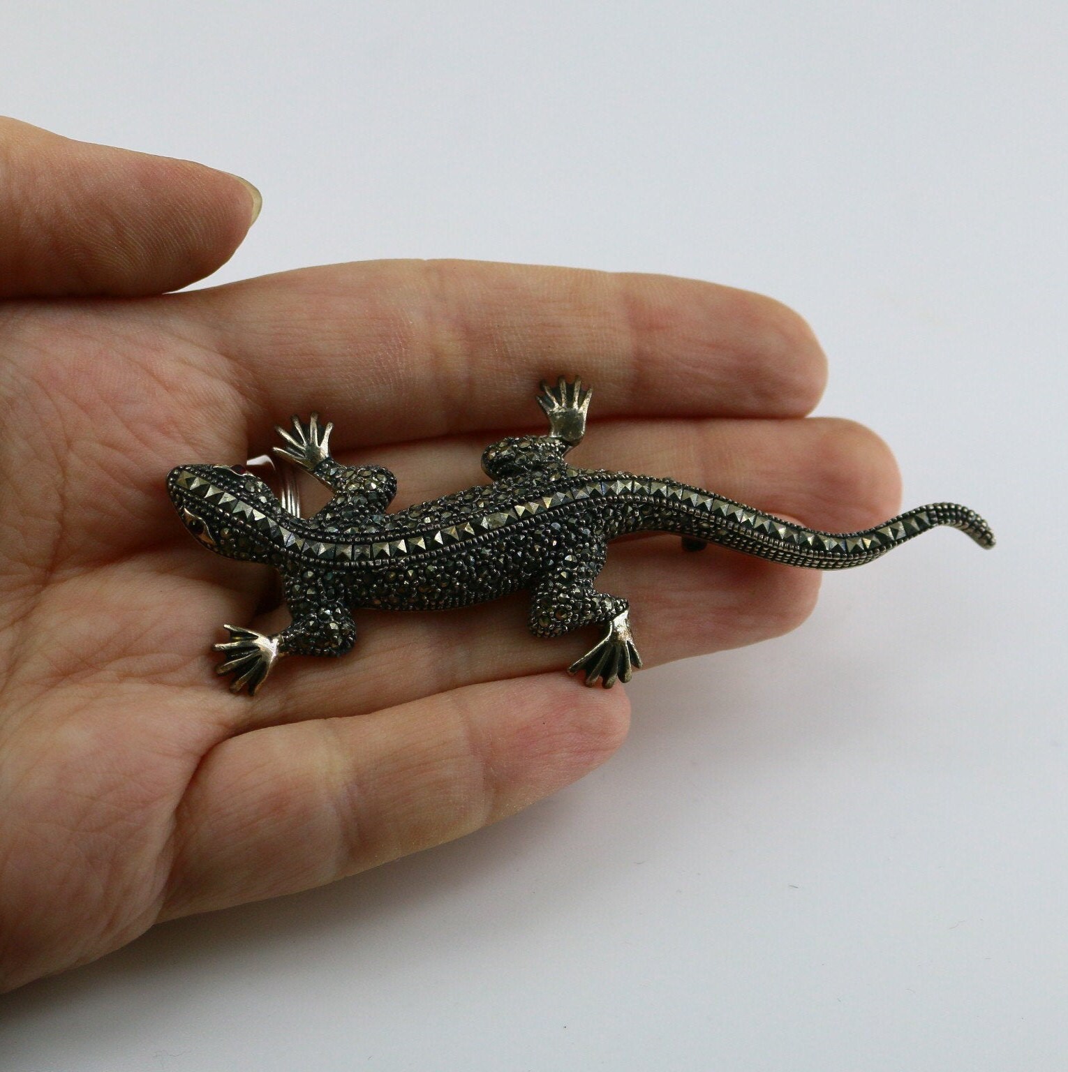 Vintage Large Long Shiny Lizard Reptile Marcasite Stones - Etsy