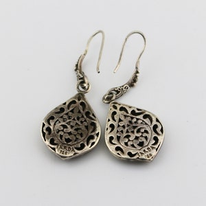 Vintage Sarda Teardrop Shape Scrolls Bead Beaded Thailand Design Drop Dangle Earrings Sterling ...