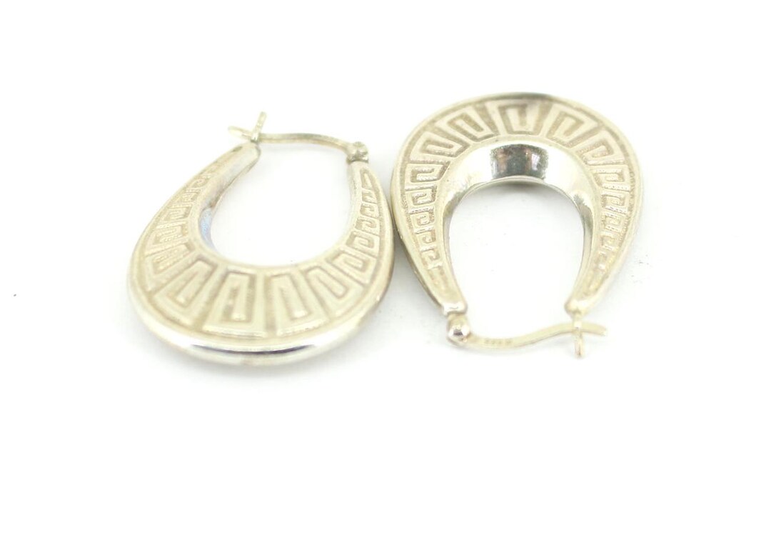 Vintage Greek Key Patterned Oval Creole Aztec Design Hoop Earrings ...