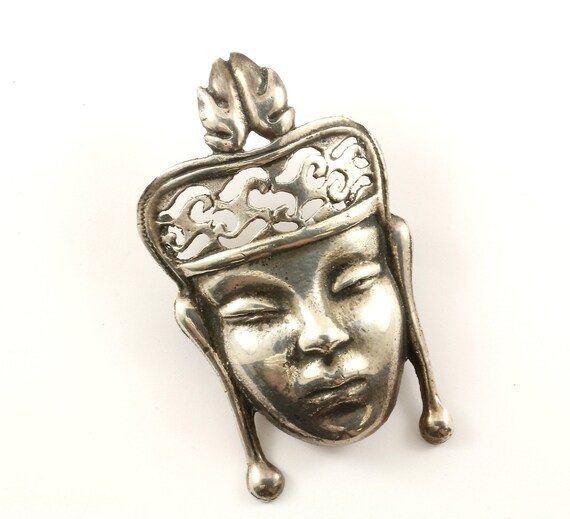 Vintage Indian God Goddess Face Design Pin/Brooch 925… - Gem