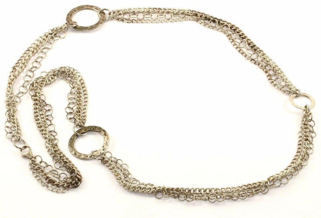 Vintage 26 Inch Triple Style Chain Hammered Circles Necklace 925 ...