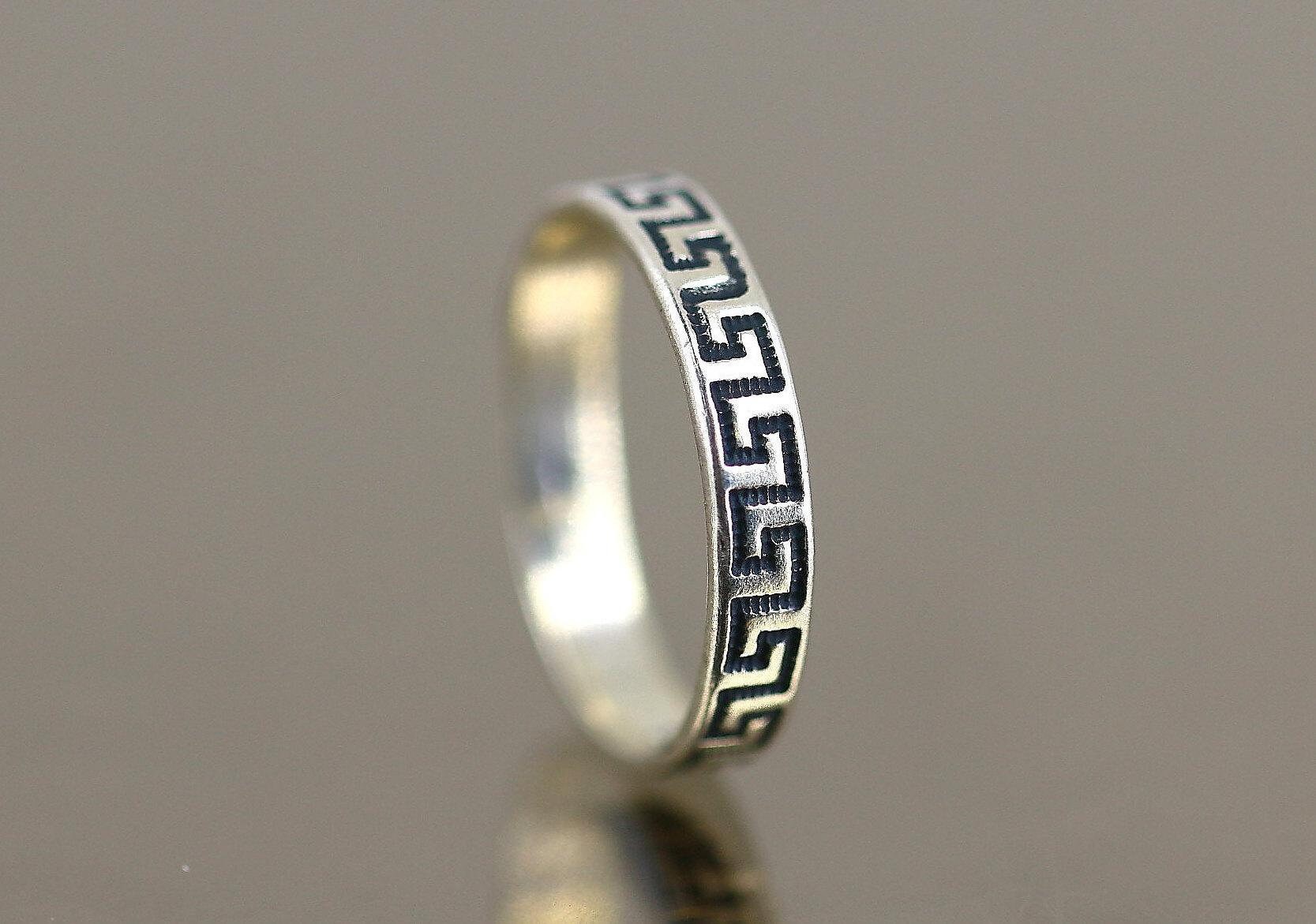 Vintage Size 5.5 Greek Key Maze Design Dainty Stacking Band Ring 925 ...