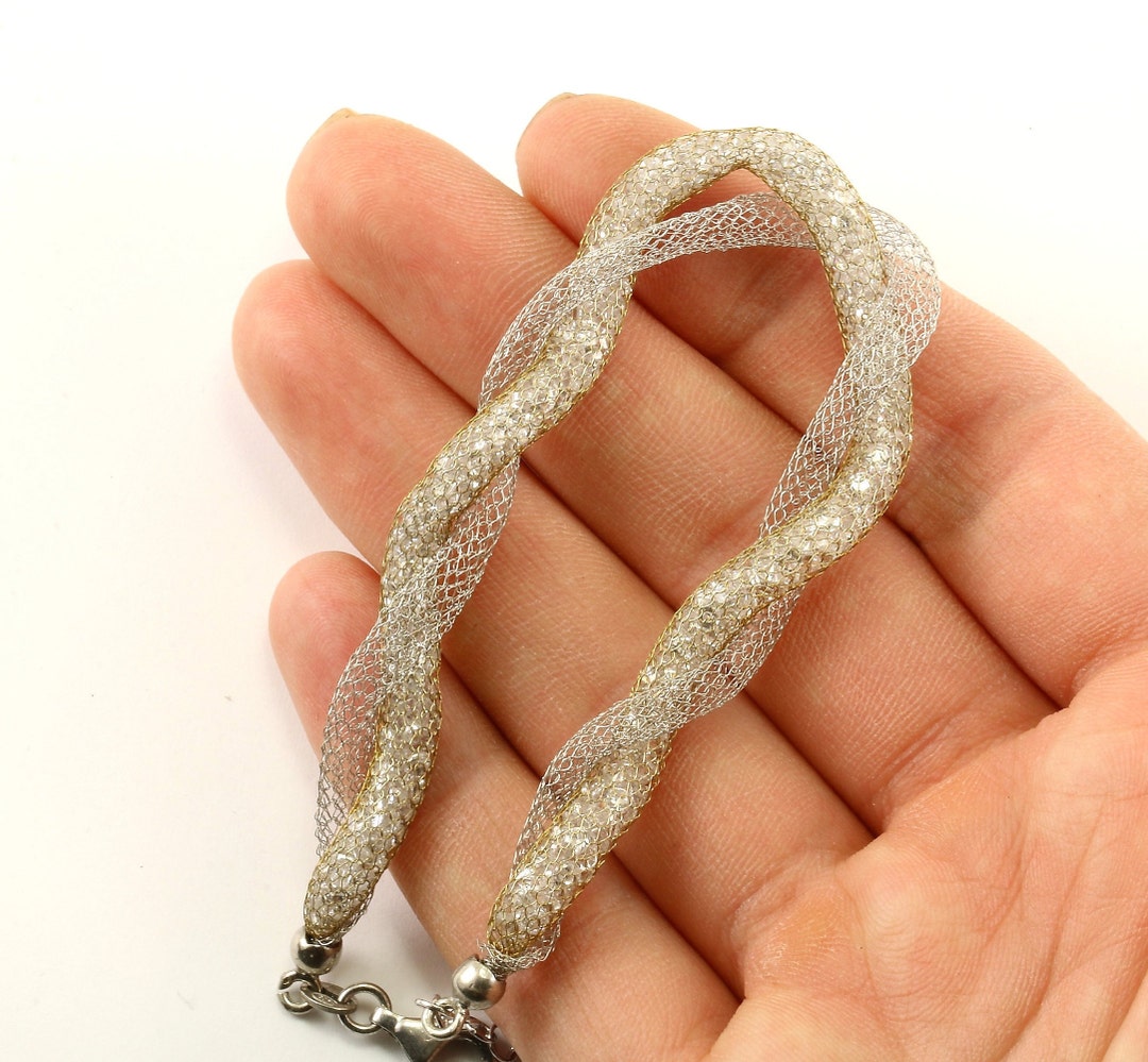 Vintage Mesh Twisted Crystals Design Link Bracelet 925 Sterling BR 3255 ...