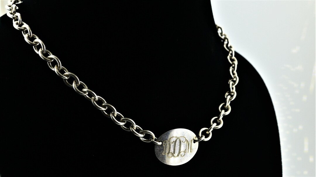 Vintage Ddm Initial Letters Design Chain Necklace 925 Sterling Silver ...