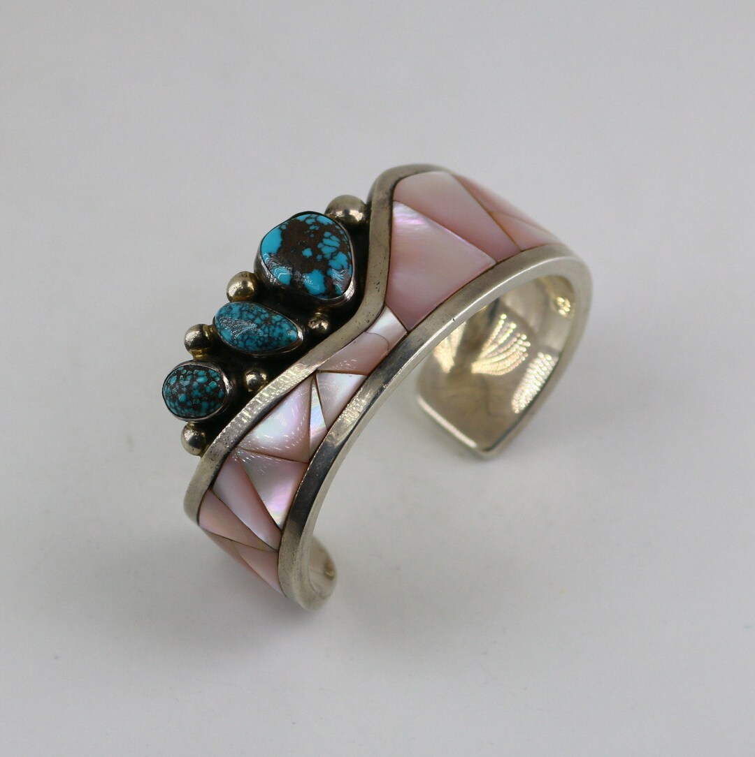 Vintage Rare Daniel Benally Navajo Pink Mother of Pearl Blue Turquoise ...