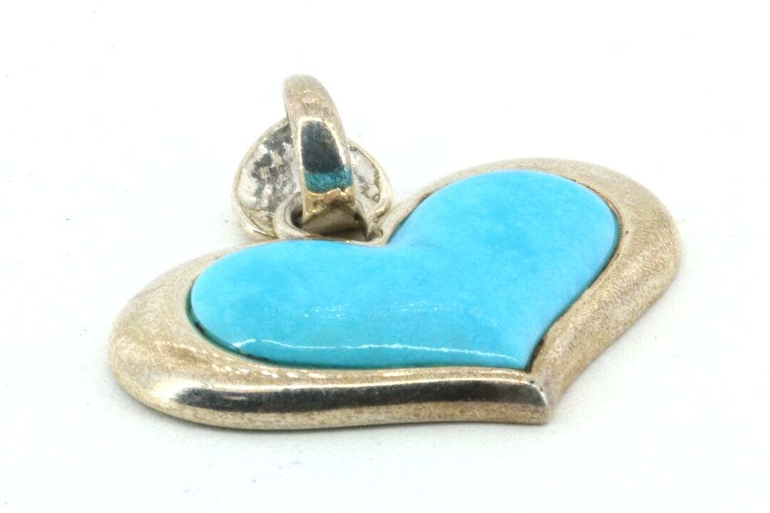 Vintage Heart Shape Turquoise Sterling Silver Pendant PD 2747 - Etsy