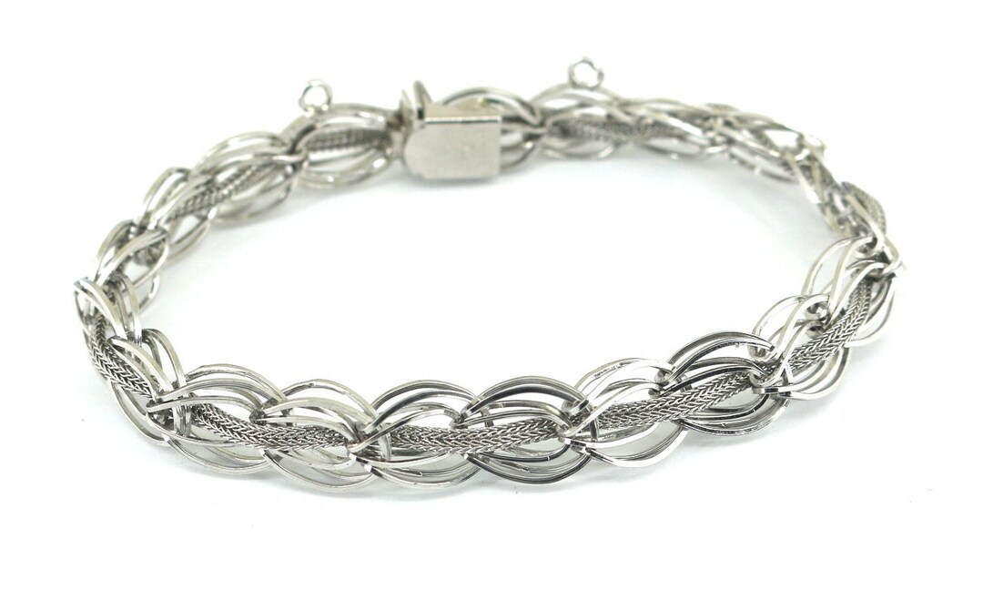 Vintage TC Woven Chain Charm Design Bracelet 925 Sterling Silver BR ...
