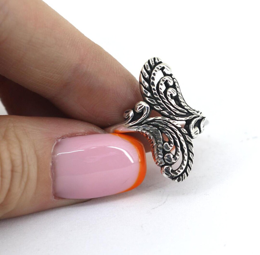 Vintage Oval Leaf Filigree Design Ring 925 Sterling Silver Ring RG 4725 ...