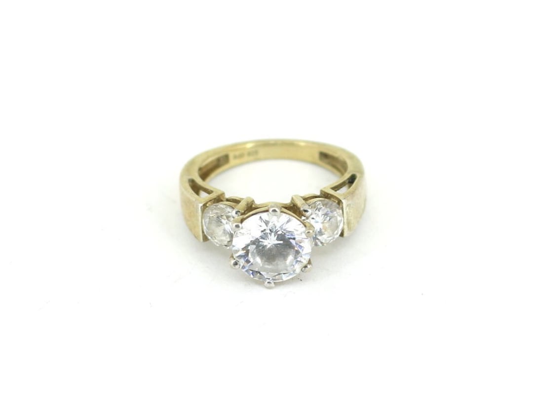 Vintage Size 5 SJD Shiny Round Shape White Crystal CZ Gold Plated ...