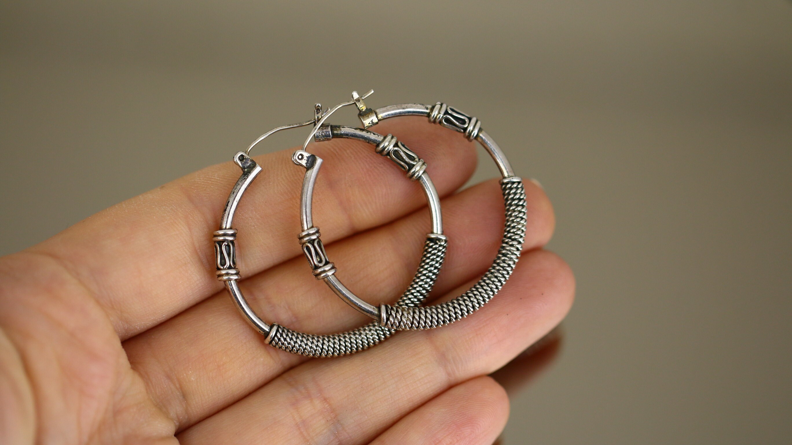 Vintage Twisted Rope Bali Hoop Design Earrings Sterling 925 ER 1715