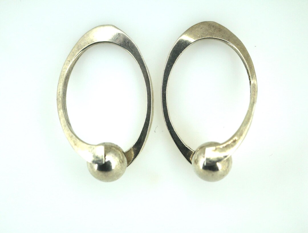 Vintage Mexican Oval Shaped Spinning Ball Stud Earrings 925 Sterling ER ...