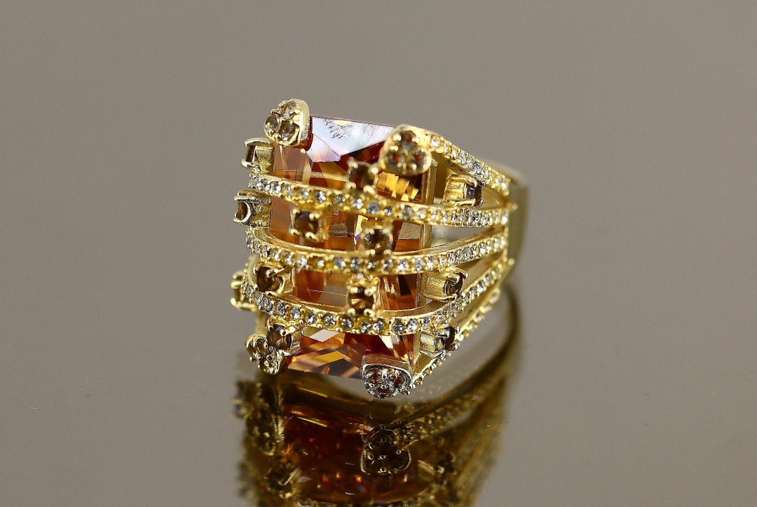 Vintage Size 11 Unisex SETA Shiny Bright Champaign Yellow Crystals CZ ...