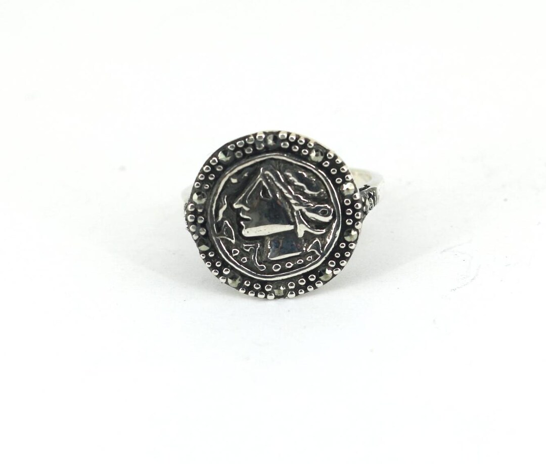 Vintage Ancient Face Greek Alexander Design Ring 925 Sterling Silver RG ...
