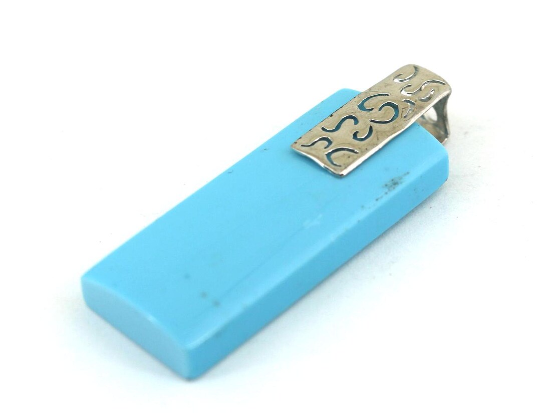 Vintage Gorgeous Rectangle Blue Stone Design Charm Pendant 925 Sterling ...