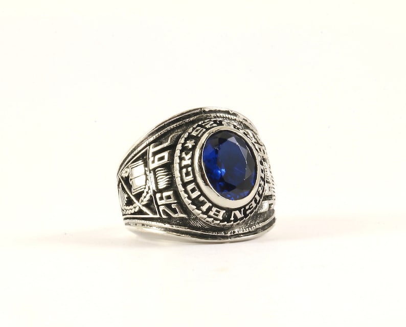 Vintage Adrien Block 1992 Blue Crystal School Ring 925 Sterling RG 4028 ...