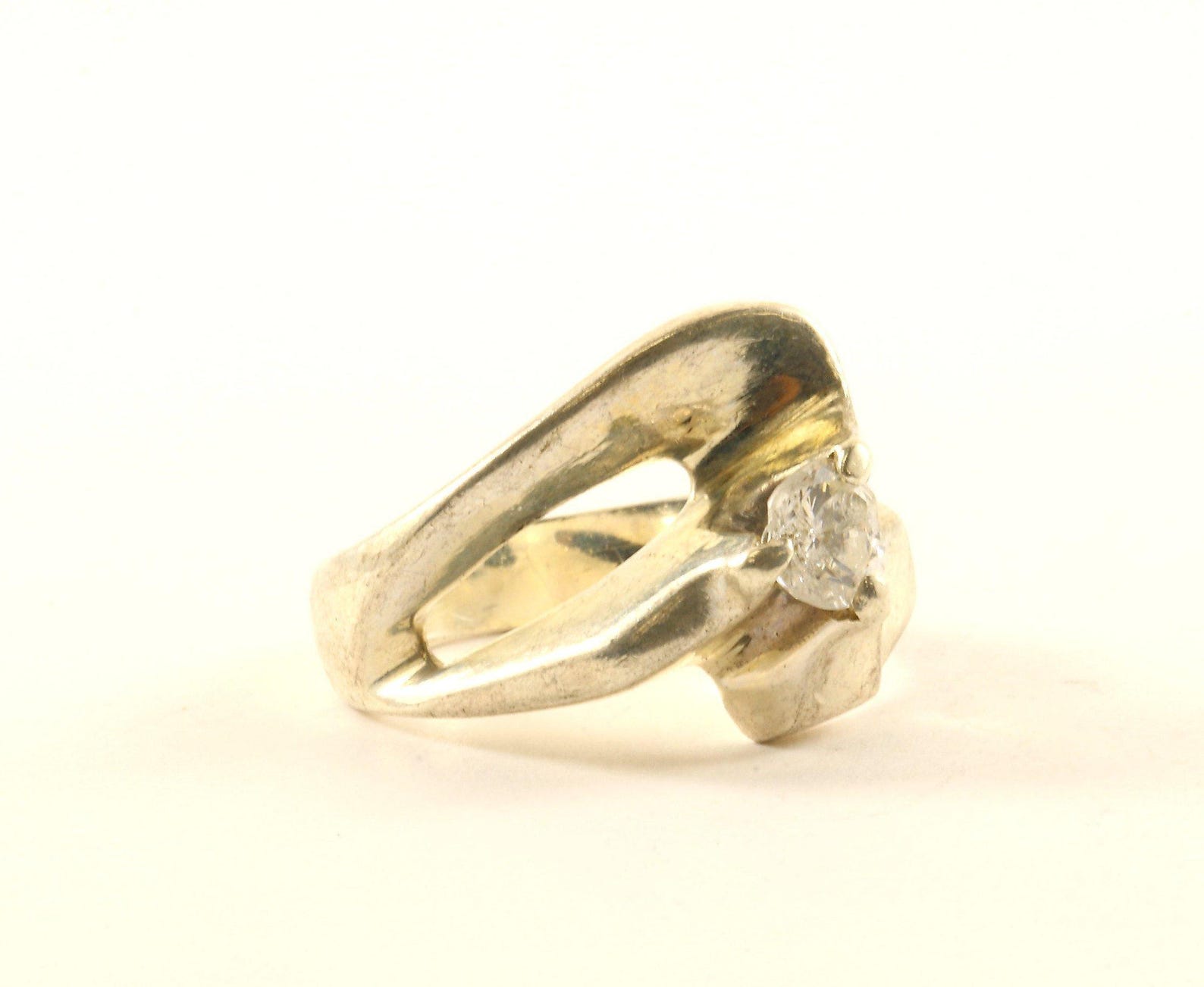 Vintage Abstract Free Form Crystal CZ Design Ring 925 Sterling Silver ...