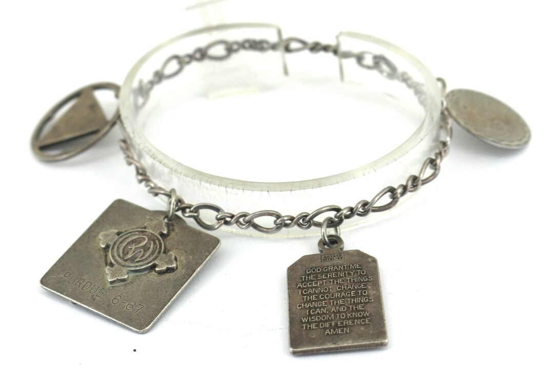 Vintage 6.5in Purdue Religious Cross Charm Tag Link Bracelet Antalya ...