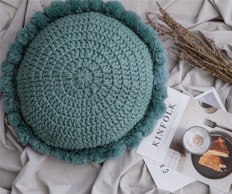 Hand-woven round pillowhandmade knit stuffed sofa cushion | Etsy