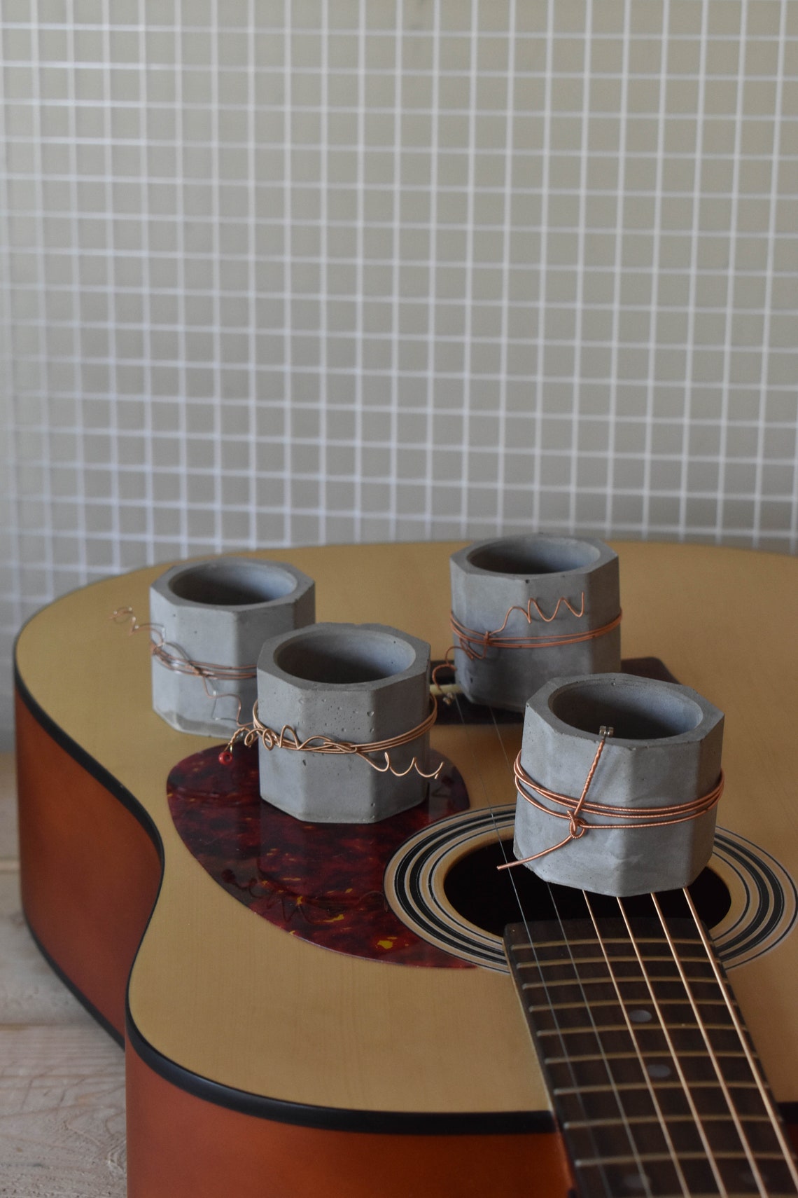 Set of Four Succulent Planters With Guitar String Details - Etsy