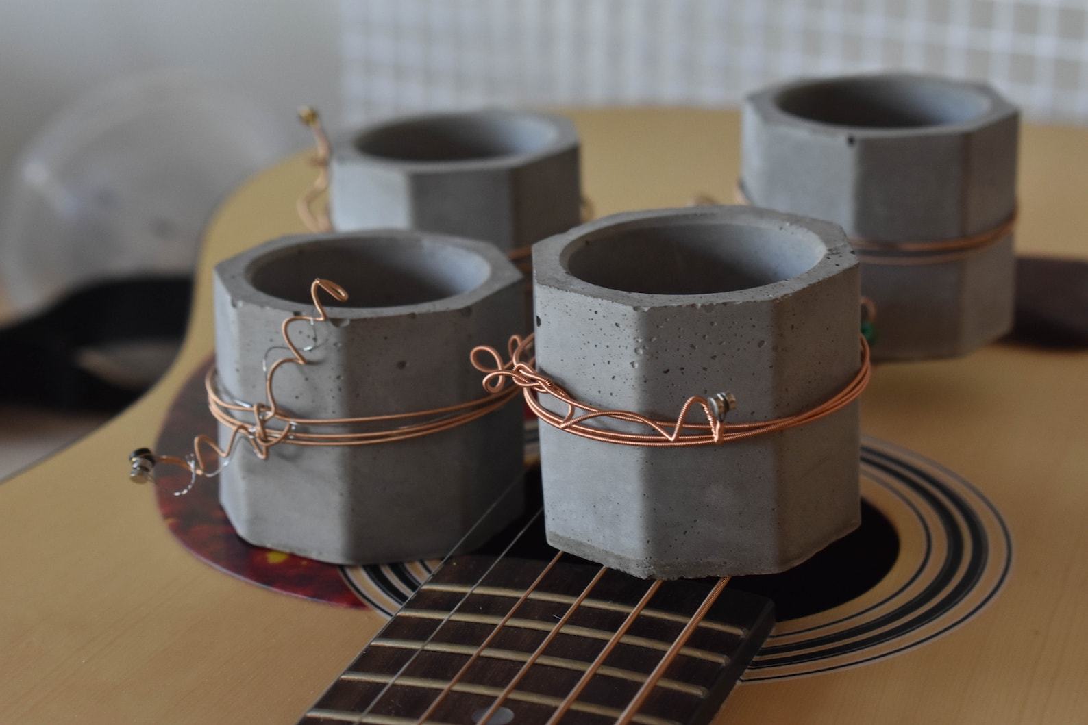 Set of Four Succulent Planters With Guitar String Details - Etsy