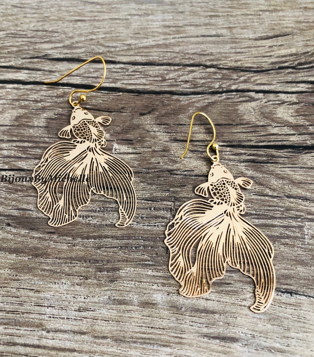 Koi Filigree Earrings, Goldfish Earrings, Filigree Drop Earrings, Red ...