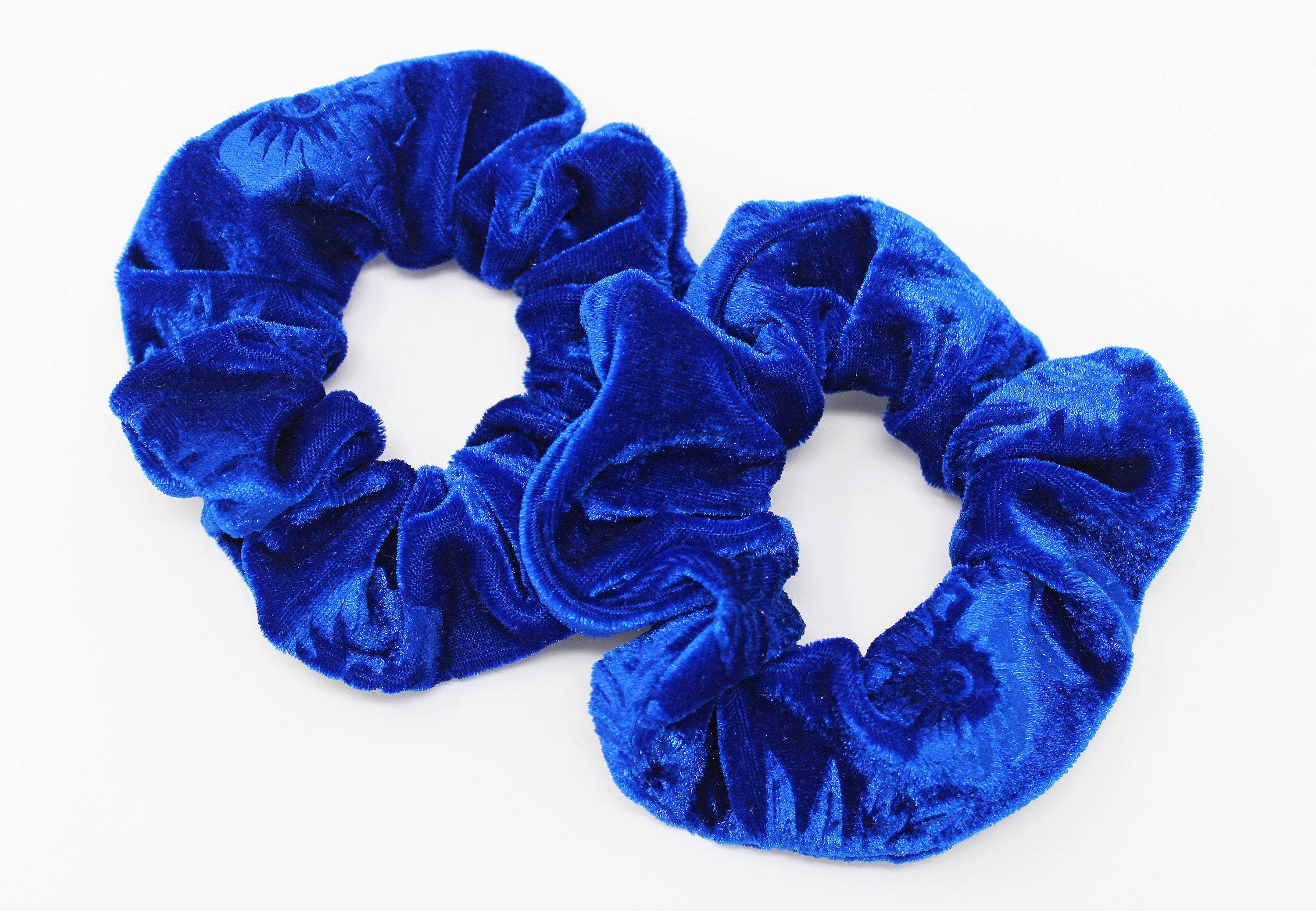 Blue Floral Print Velvet Hair Scrunchie, Hair Tie, Gentle Hair Elastic ...
