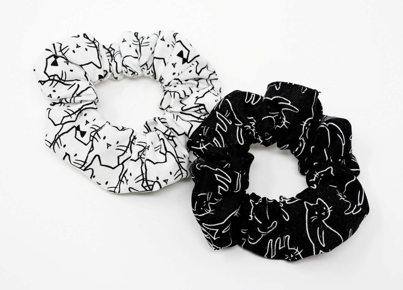 Cat Print Hair Scrunchies, Cotton, Cat Lover Scrunchy, Hair Tie, Gentle ...
