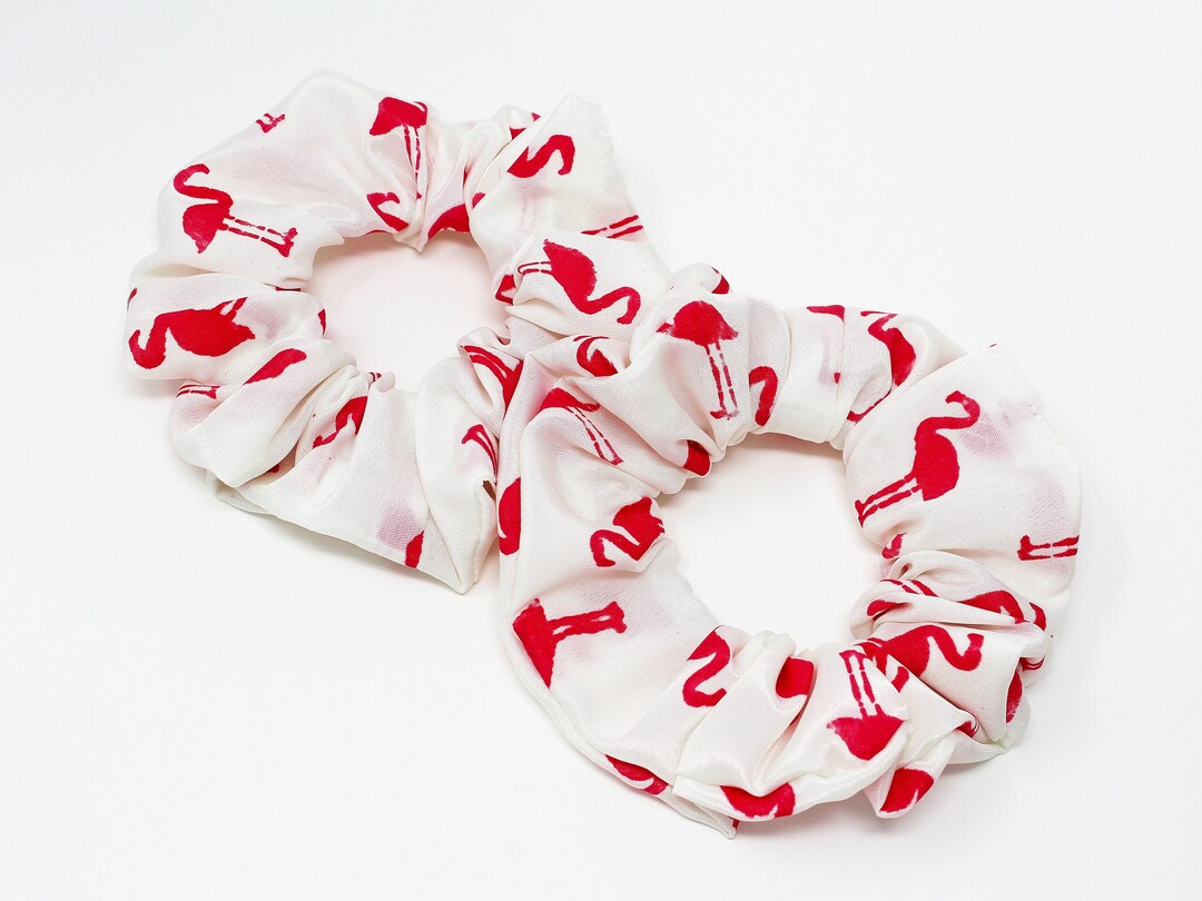 Flamingo Print Hair Scrunchie, Scrunchy, Top Knot, Hand Painted, Gentle ...