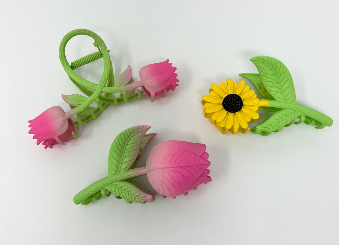 DOWELL Romantic Tulip Sunflower Clip,flower Metal Claw Hair Clips,claw ...