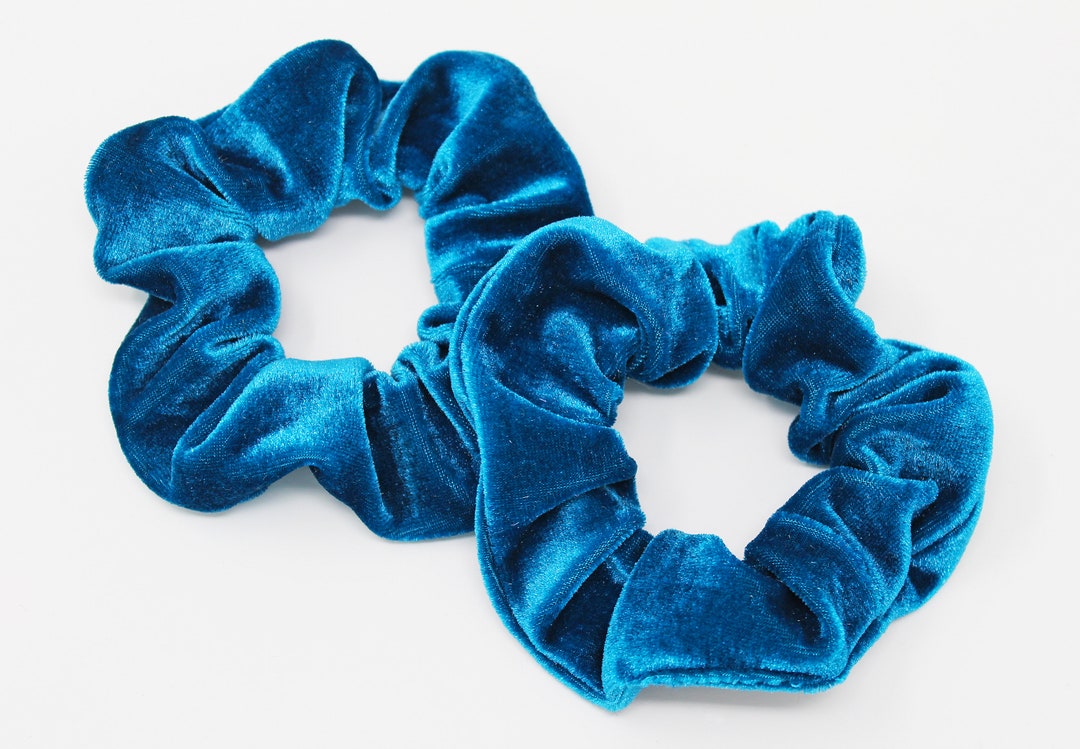 Turquoise Velvet Hair Scrunchie, Hair Tie, Gentle Hair Elastic, Hair ...