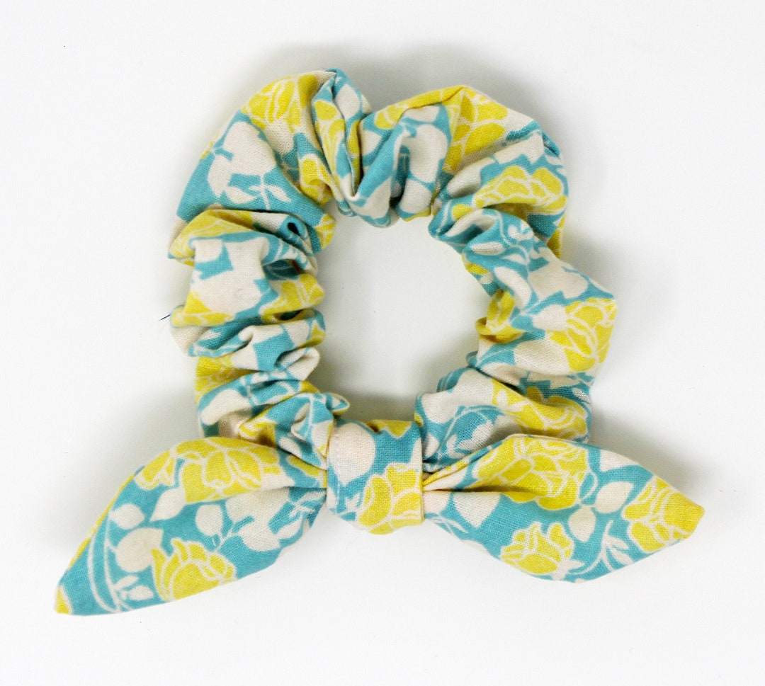 Blue Floral Hair Scrunchies, Scrunchie, Hair Bow Scrunchy, Top Knot ...
