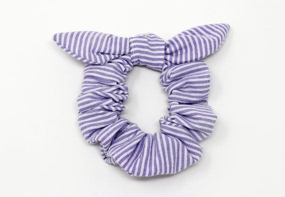 Purple and White Stripes Bow Hair Scrunchie Bow Scrunchy Top | Etsy