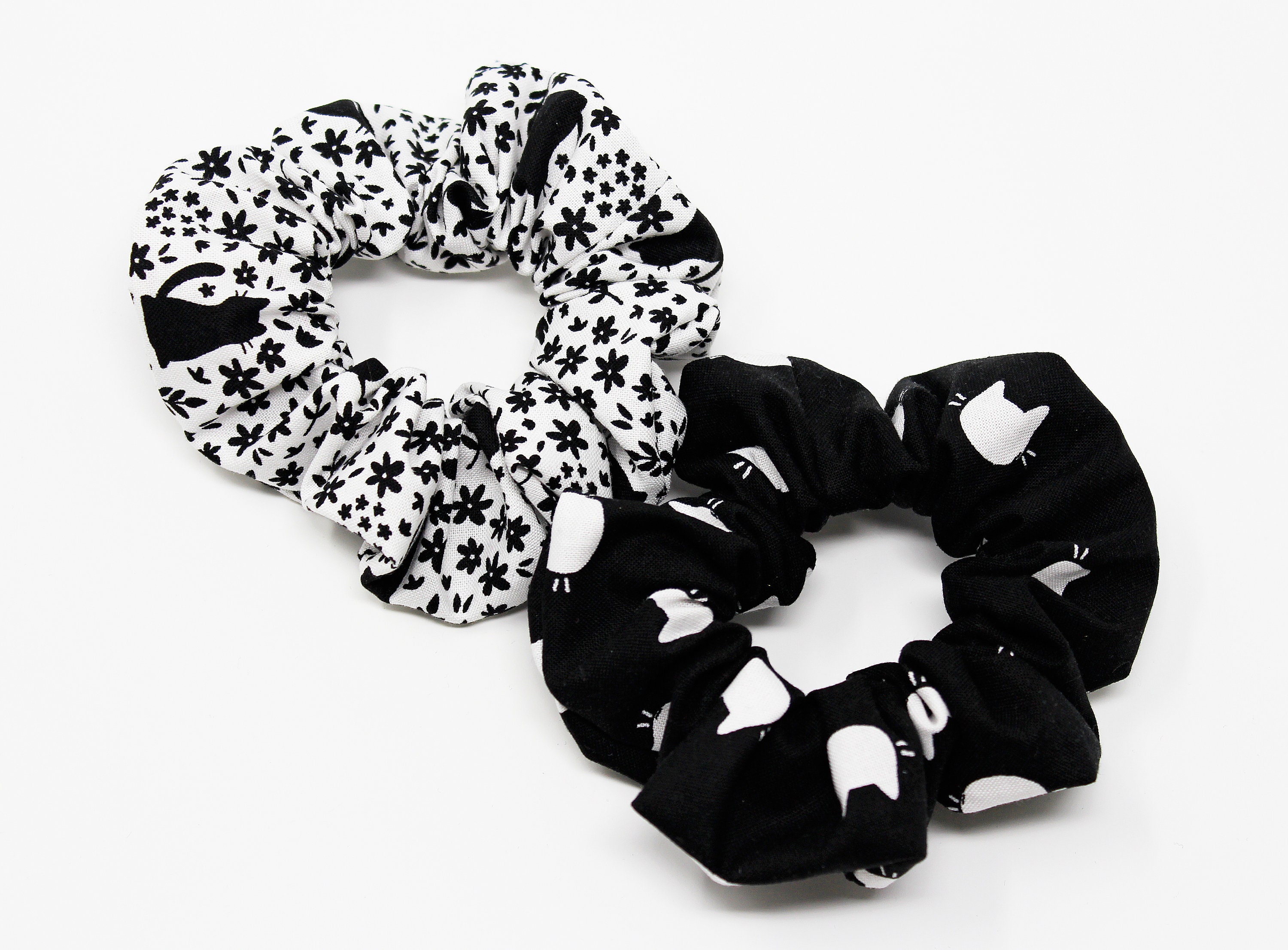 Cat Print Hair Scrunchies, Cotton, Cat Lover Scrunchy, Hair Tie, Gentle ...